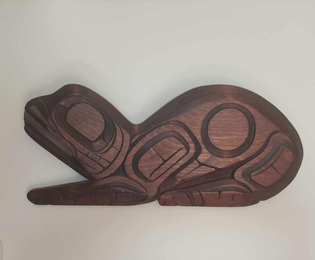 15 Inch Vintage First Nations FROG Cedar Carving, Signed Lou Bob ...