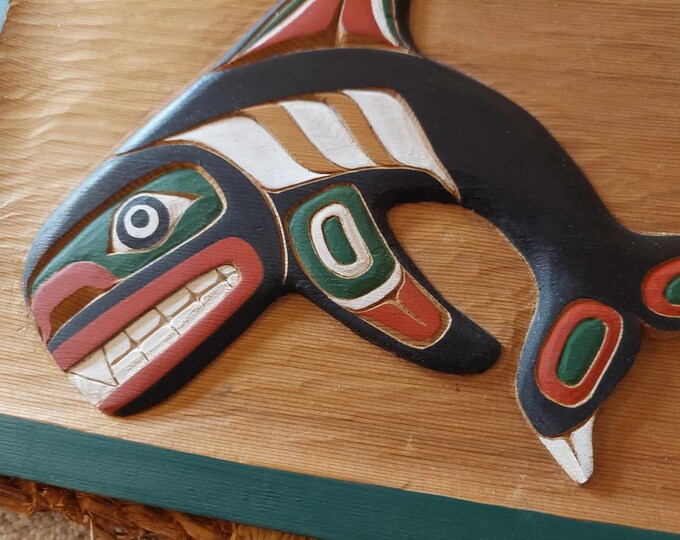 Vintage First Nations Mark Mickey PAIR of Killer Whale Cedar Carvings ...