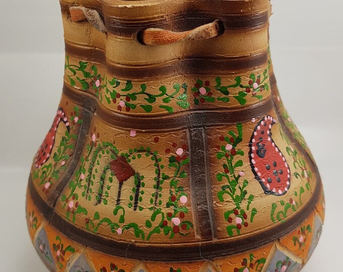 Vintage Vase Handmade Detailed, Painted Pottery Vase With Leather ...