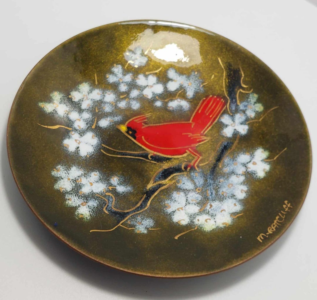 Modernist Red Enamel Cardinal BIRD Copper Vintage Plate - Etsy