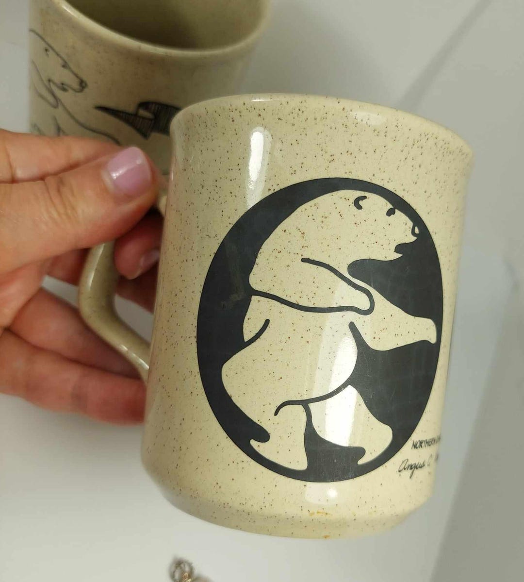 TWO Vintage Inuit Polar Bear and Northern Lights Design Mugs, Canada ...