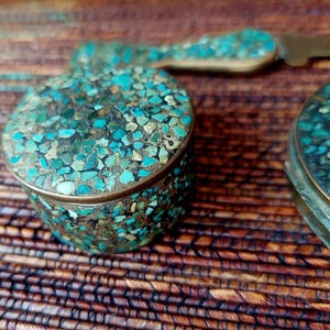 Vintage TURQUOISE Stone Inlay SET - Etsy