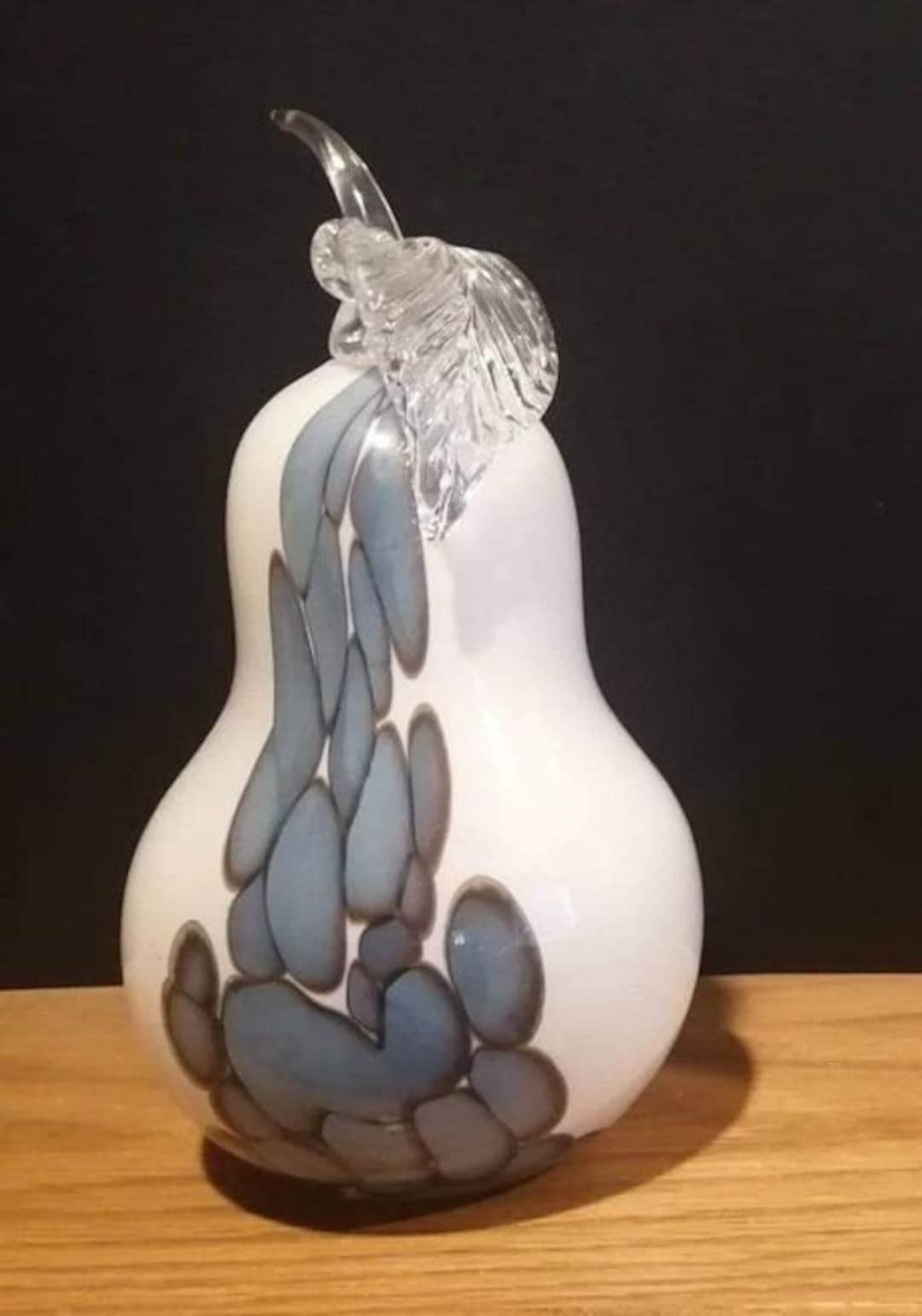 Handblown Glass Paperweight Fruit Pear White and Blue - Etsy