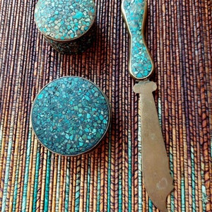 Vintage TURQUOISE Stone Inlay SET - Etsy