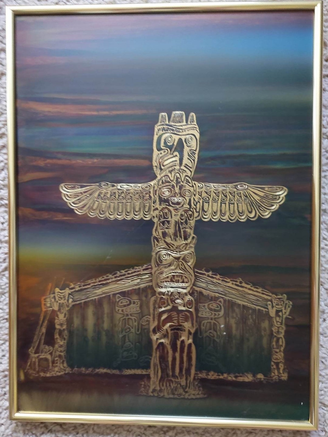 15.75 Inch Bero Metal Art, Vintage First Nations Totem, Acid Etched Metal Art, Vancouver B.C ...