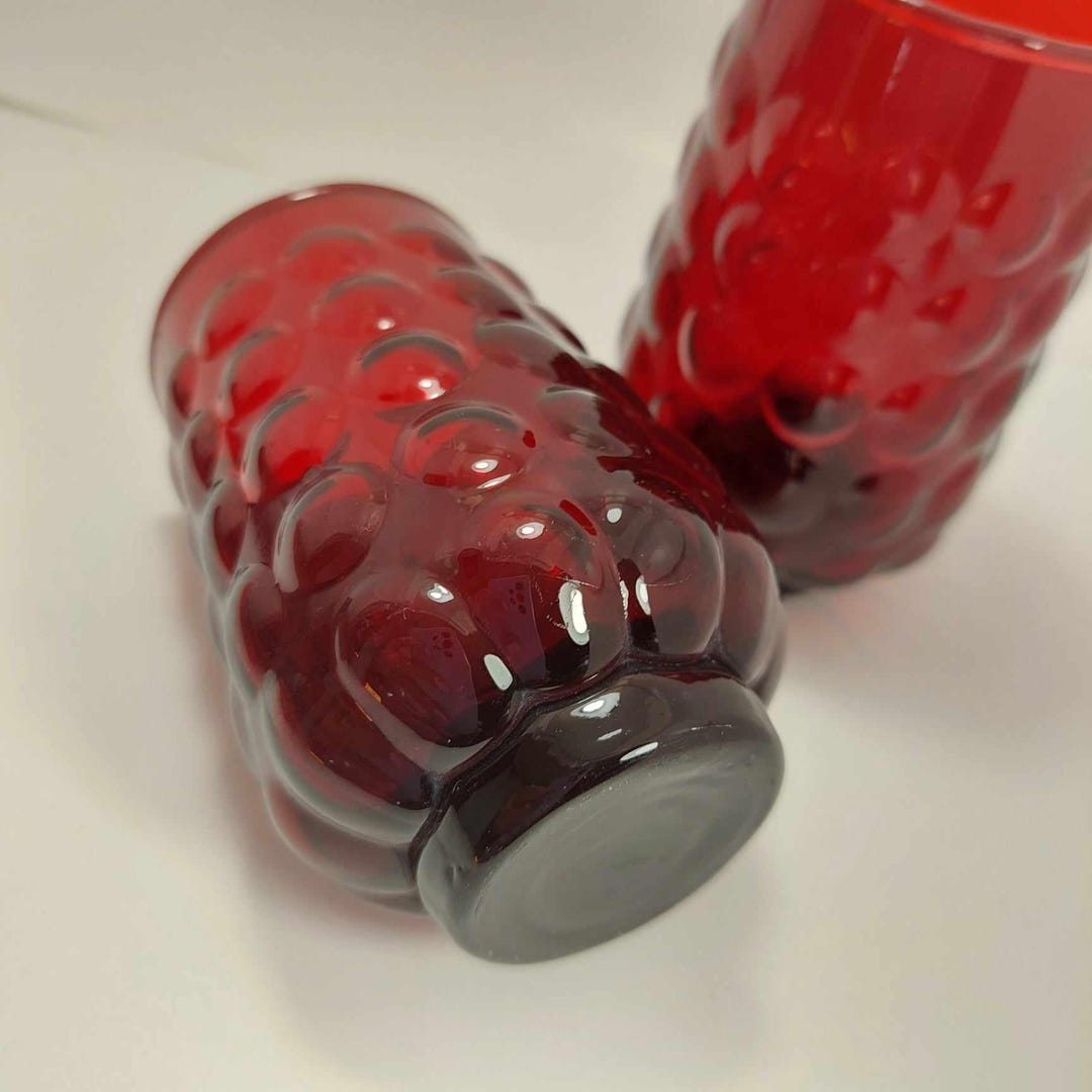 Set of Two Vintage RUBY RED BUBBLE Glass Tumblers - Etsy
