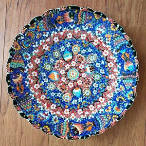 12 Inch Large Hand Painted Raised Dots Large Pottery Plate, Signed - Etsy