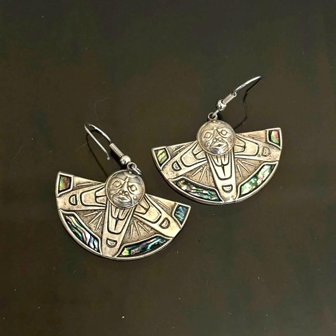 First Nations SUN FACE Design Abalone Shell Vintage Earrings by Duri - Etsy