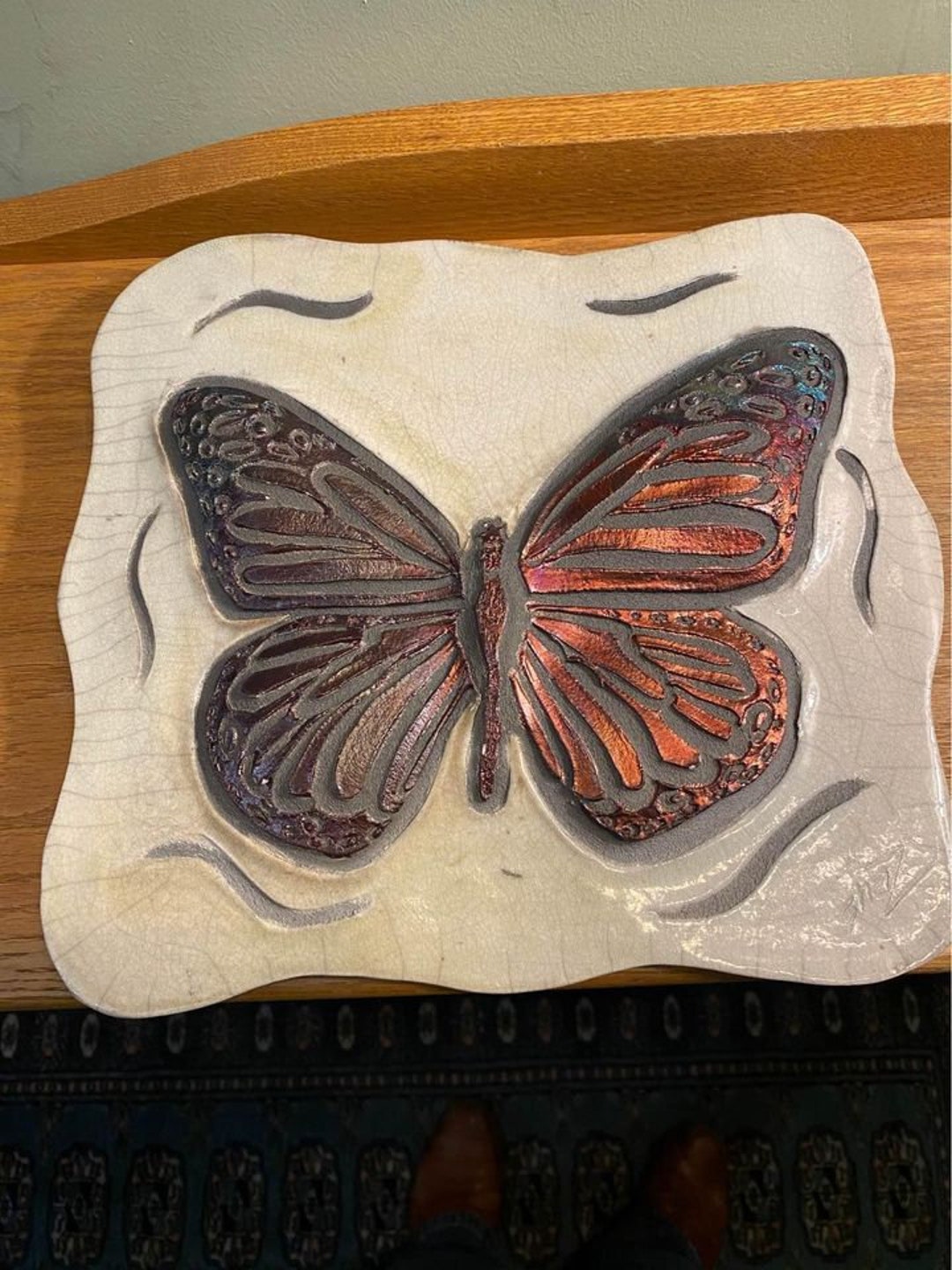 10 Inch Raku Pottery Iridescent Multicolour Butterfly Wall Plaque ...