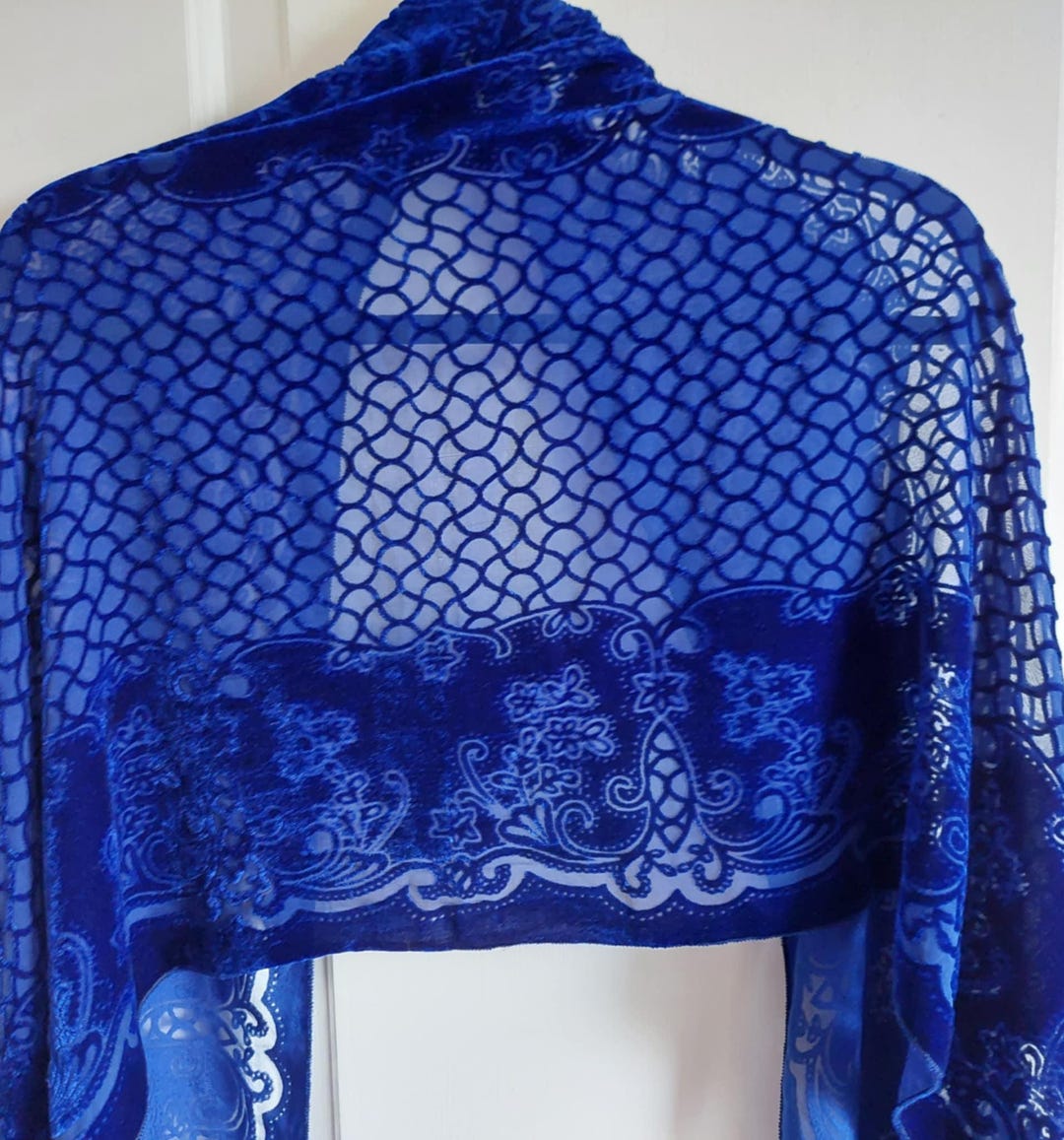STUNNING SILK Art Nouveau Design Burn Out Periwinkle Blue- Purple Scarf ...