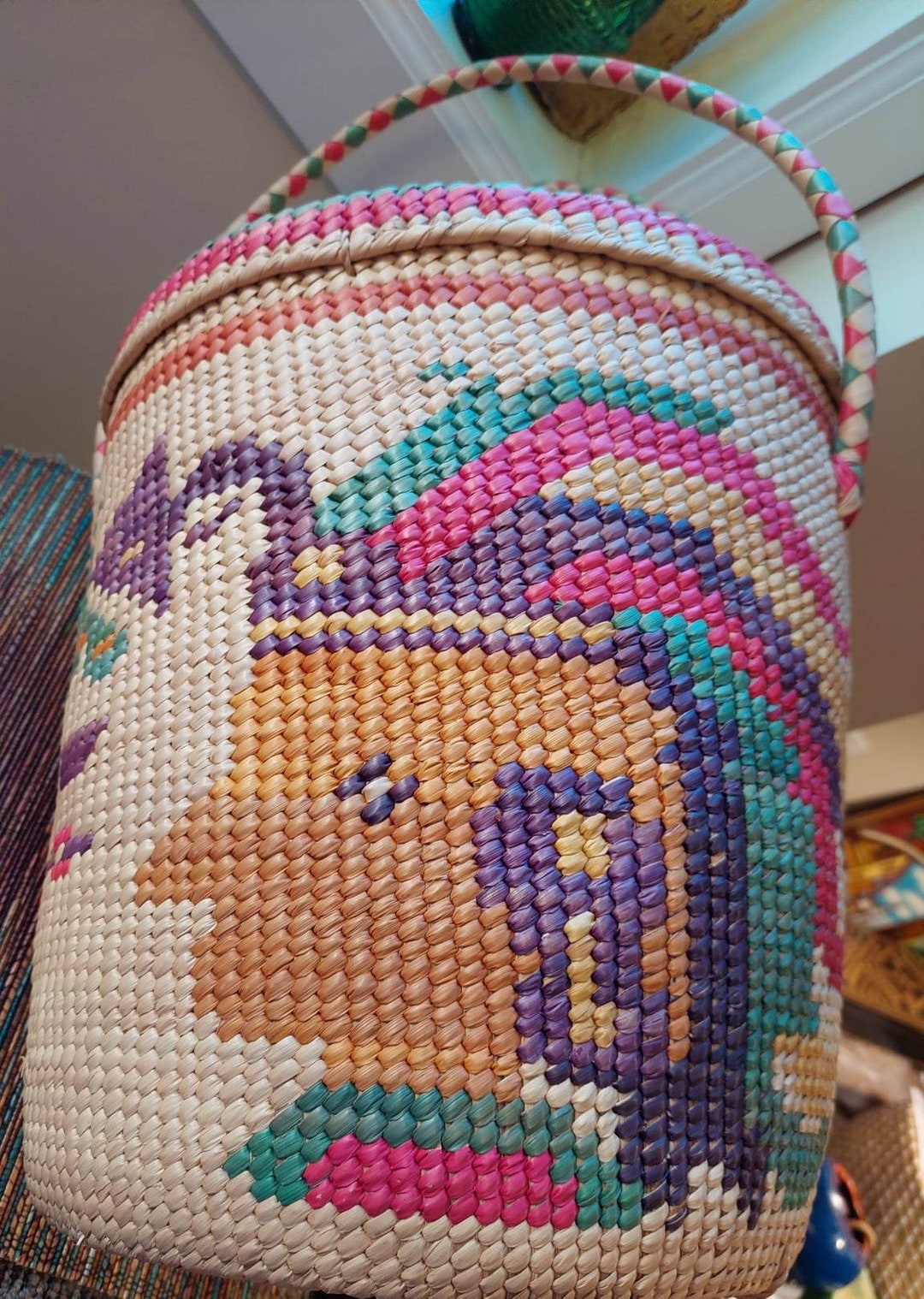 Vintage Peruvian Woven Large Handled Basket - Etsy