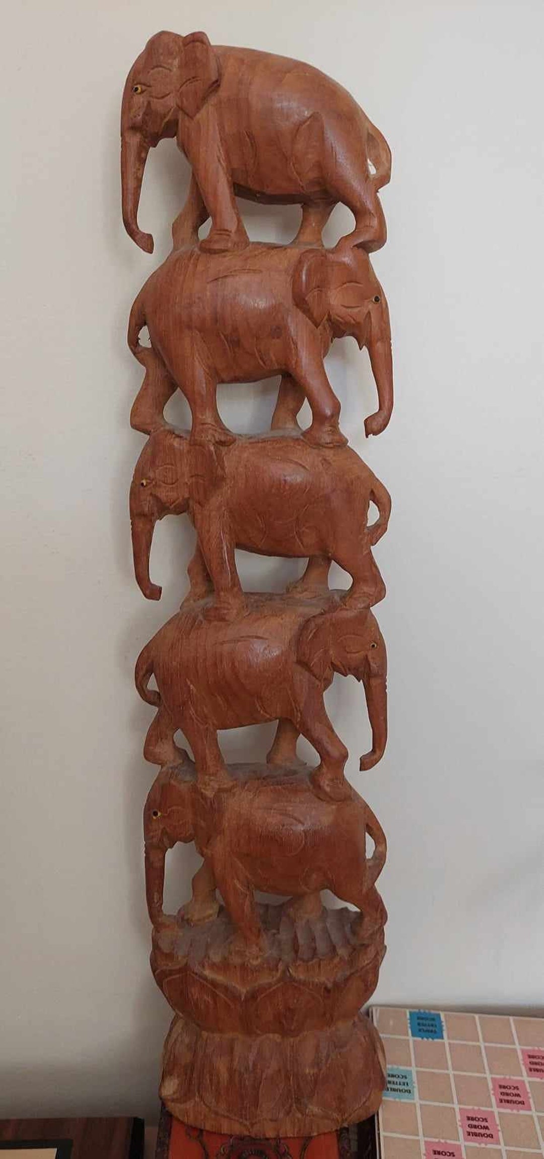 Hand Carved Wood Stacked Elephant Sculpture Vintage India Etsy