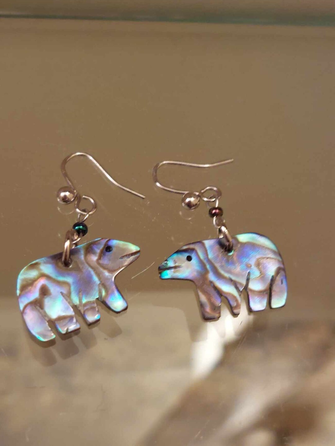 Vintage Carved Abalone Shell Bear Earrings - Etsy