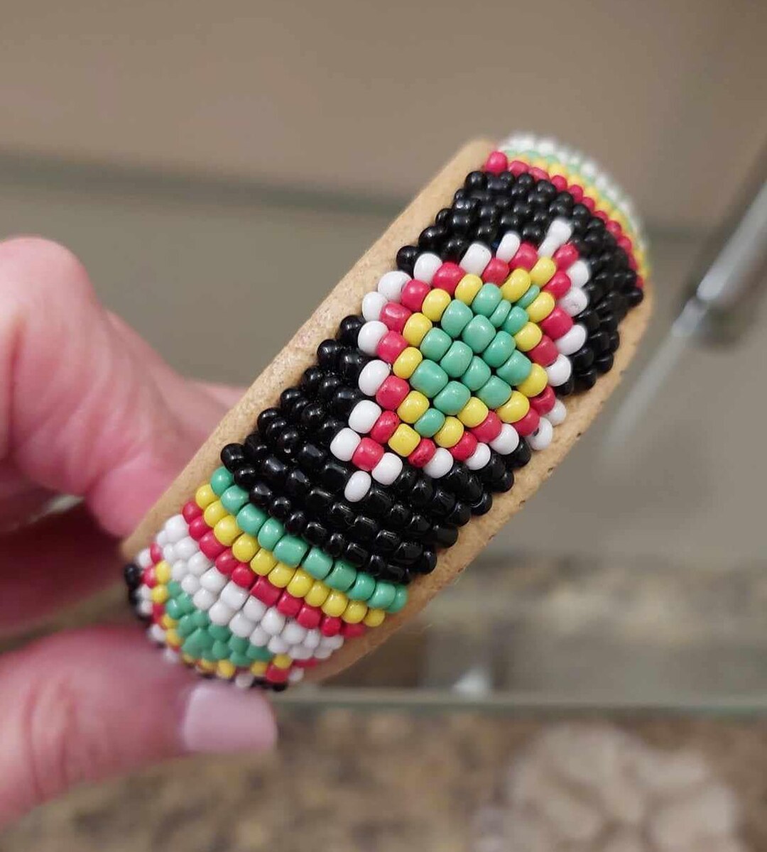 Vintage Aboriginal Glass Beaded Leather Bangle - Etsy
