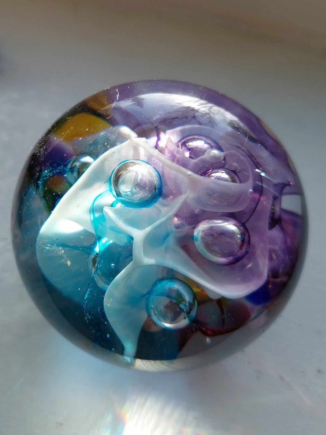 Robert Held Art Glass Mulit Colours and Blue Paperweight, Stickered - Etsy