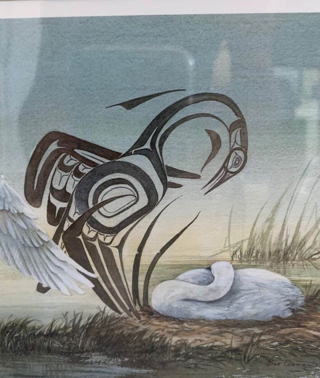 Vintage THE SWAN Sue Coleman Native Design Framed Picture - Etsy