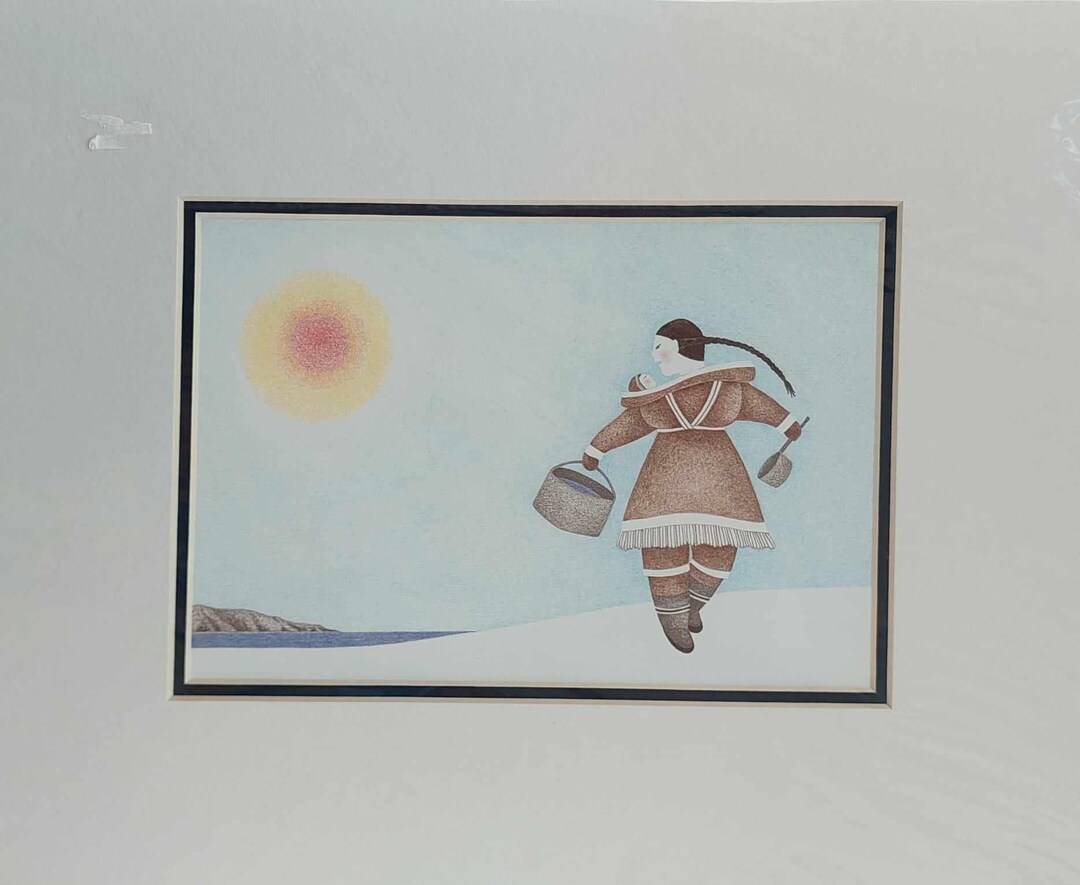 Germaine Arnaktauyok, Fetching Water, INUIT Matted Art Card - Etsy