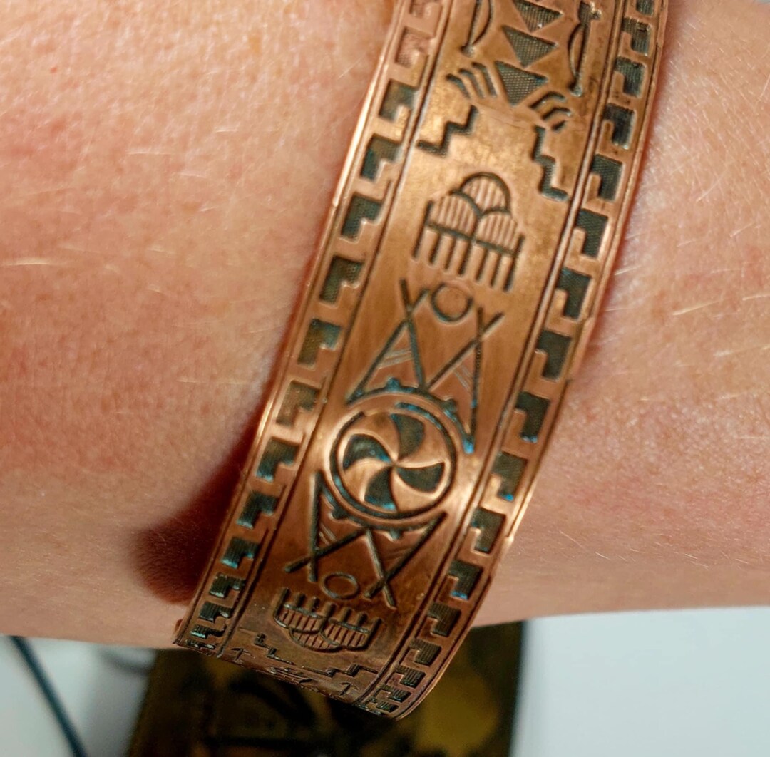 First Nations LARGER Size Copper Engraved Native Design Shadow Cuff ...