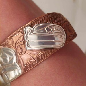 First Nations FROG CUFF Hand Carved Copper and Sterling Silver, Signed ...