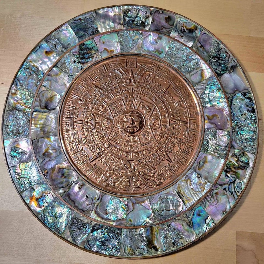 Vintage 11" Mexican Aztec Embossed Metal Wall Calendar Plaque With ...