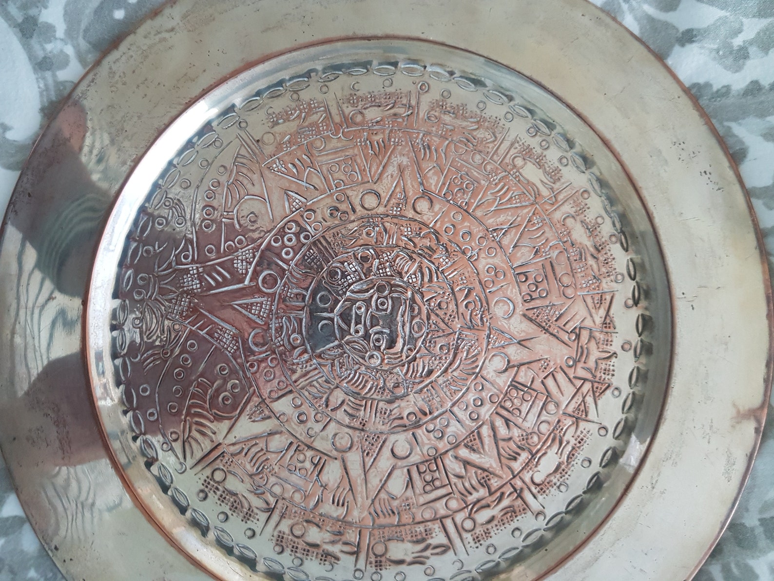 Vintage Mexican Aztec Embossed Copper - Silver Metal Wall Calendar ...