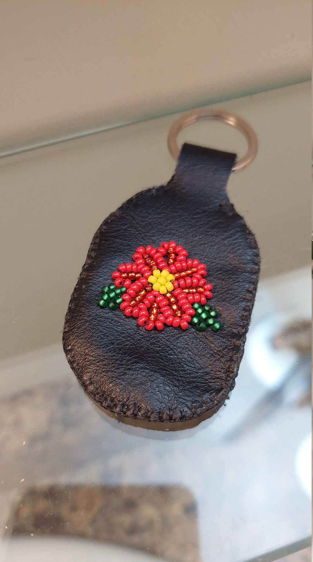Black Leather Hand Made First Nations Beaded Flower Key Chain - Etsy