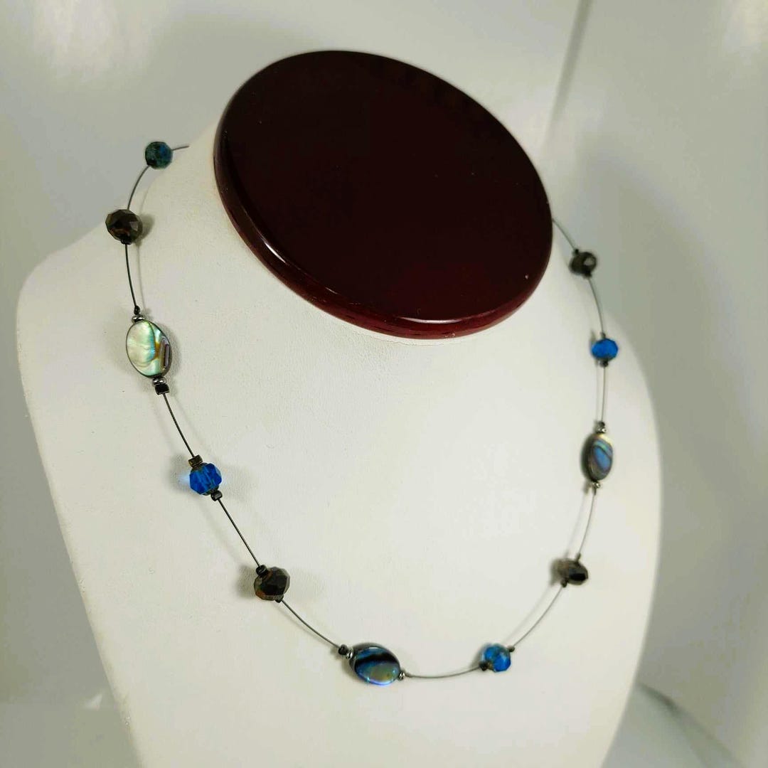 Handmade Faceted Shell and Glass Bead Floating Style Necklace - Etsy