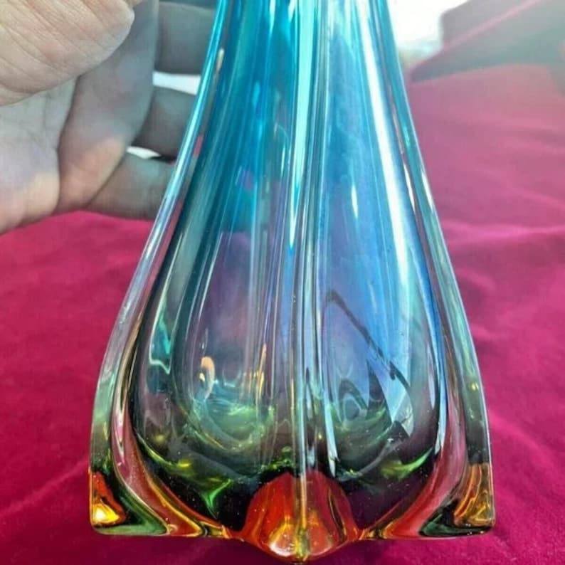 Vintage Heavy Bottom Turquoise and Gold Fluted Vase - Etsy