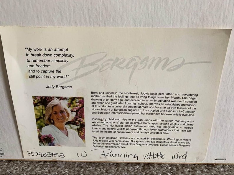 Jody Bergsma RUNNING With the WIND SIGNED Framed Picture - Etsy