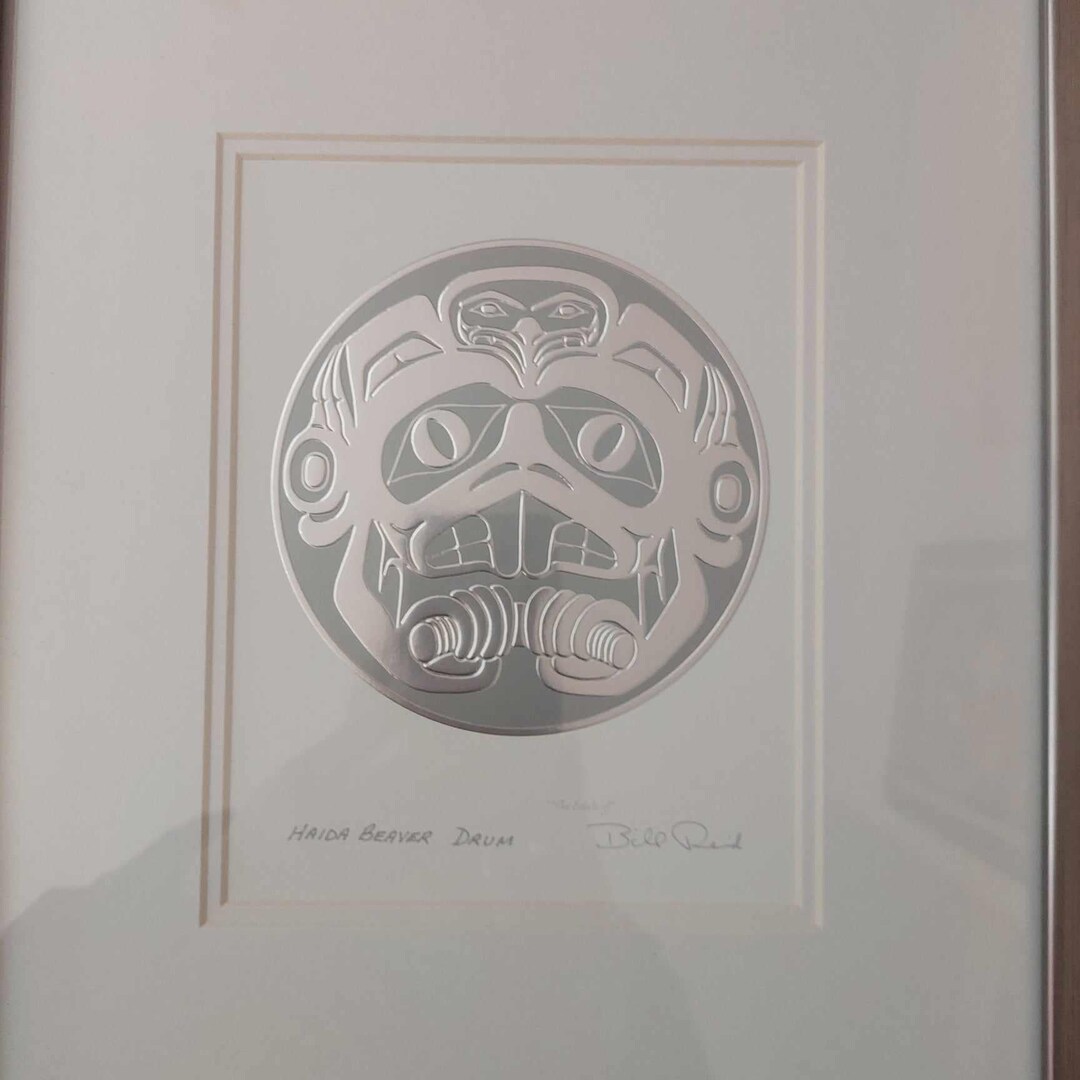 Framed Silver Embossed "haida BEAVER DRUM " Matted and Framed Art Card ...