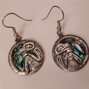 First Nations BEAR Design Abalone Shell Vintage Earrings by Duri - Etsy