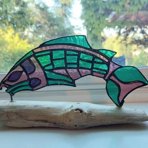 Stained Glass Fish, First Nations Design on Driftwood Display - Etsy