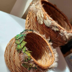 TWO Hand Made Woven Needle and Feather Baskets From San Fransico - Etsy