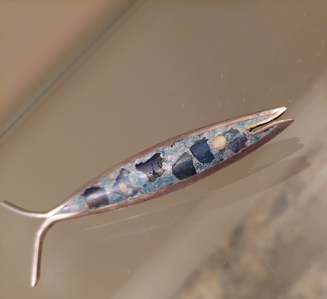 Vintage Alpaca Inlaid Stone Fish Brooch, Stamped - Etsy