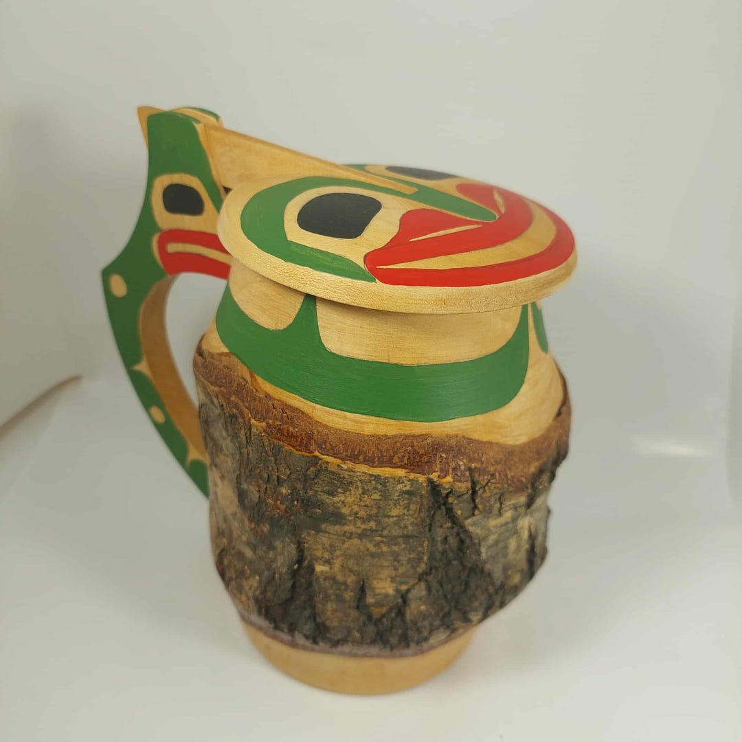Vintage Cree First Nations Hand Carved and Painted Live Edge Wood Stein ...