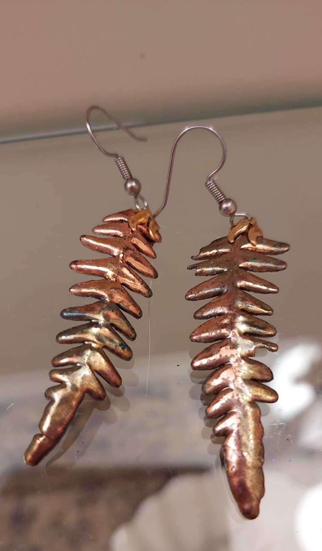 Vintage Electroplated Leaf Copper Natural Fern Leaf Earrings - Etsy