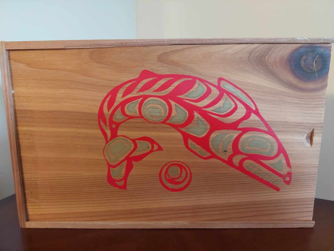 Vintage West Coast HAIDA Painted Salmon Lidded Cedar Box - Etsy
