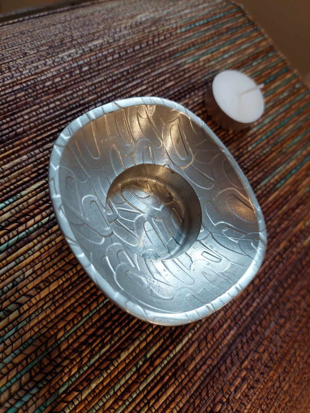 First Nations Designs Candle Holder Metal Embossed and Resin - Etsy
