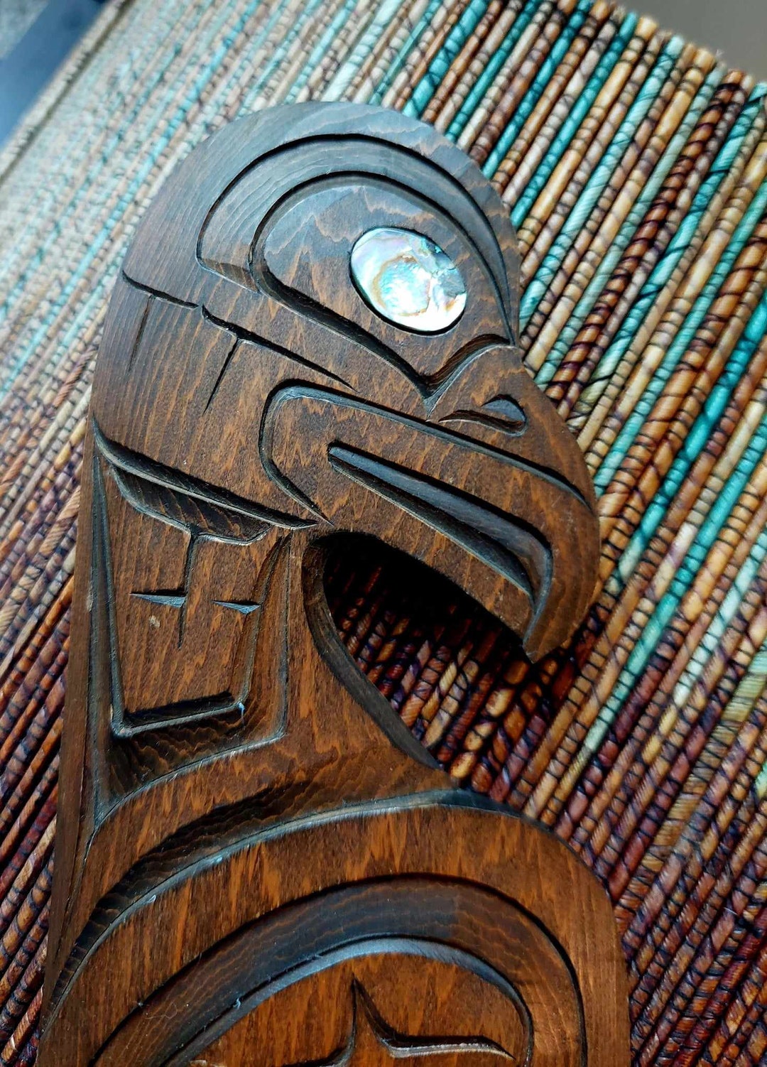 First Nations Carved EAGLE, FROG and CHIEF Yellow Cedar With Inlaid ...