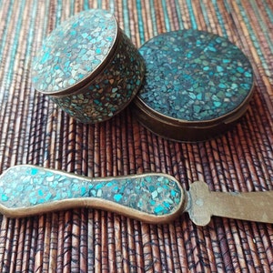 Vintage TURQUOISE Stone Inlay SET - Etsy