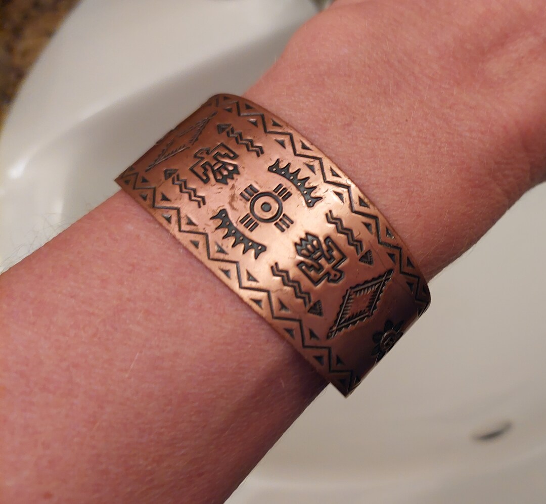 First Nations Copper Engraved Native Design Shadow Cuff Bracelet - Etsy