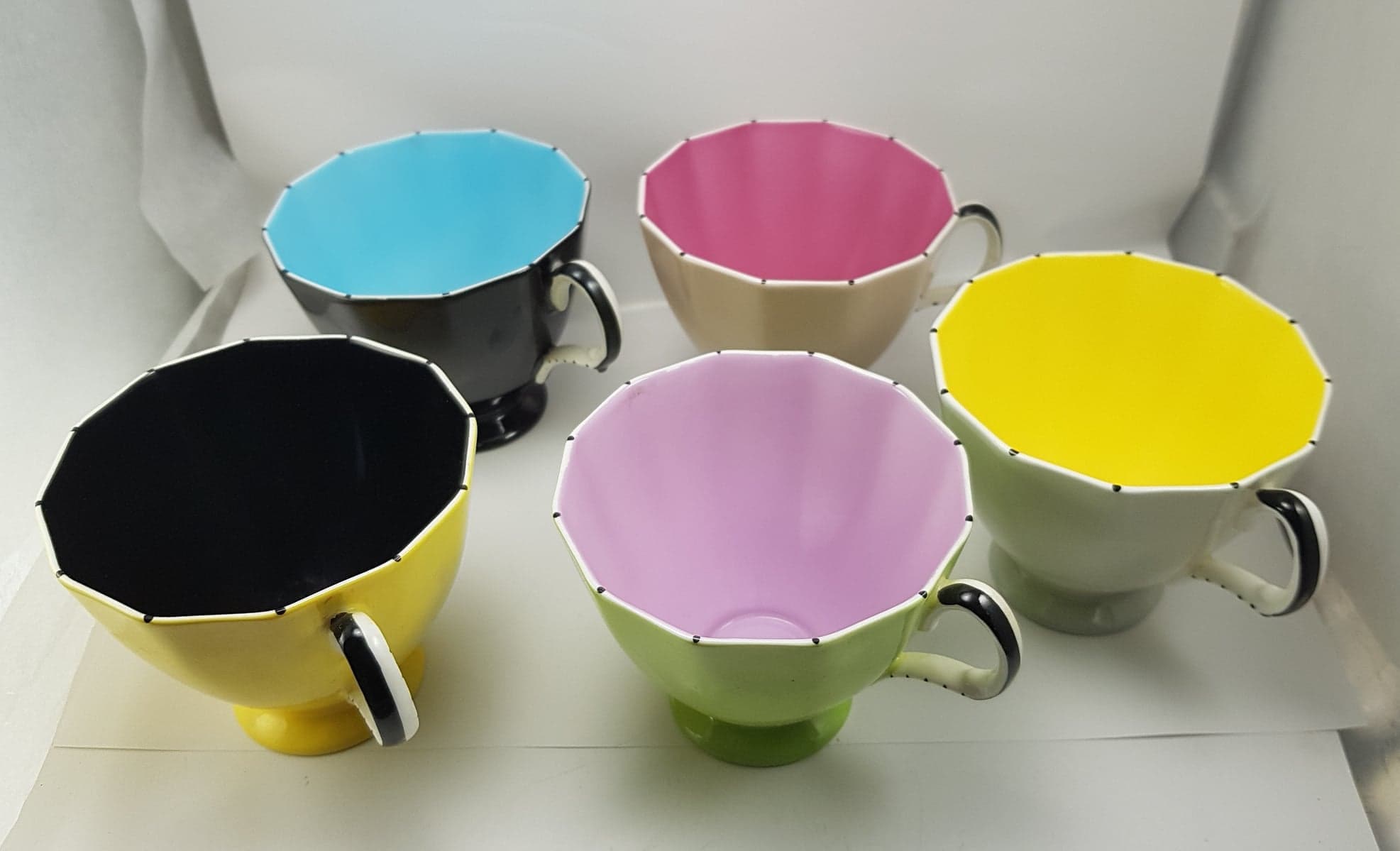 Vintage Art Deco Colour and Black Tea Cup Set - 1950 - Etsy