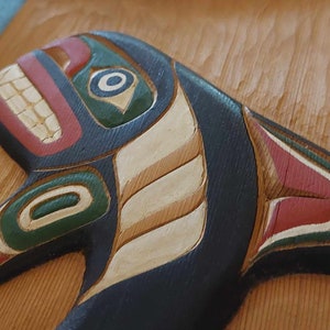 Vintage First Nations Mark Mickey PAIR of Killer Whale Cedar Carvings ...