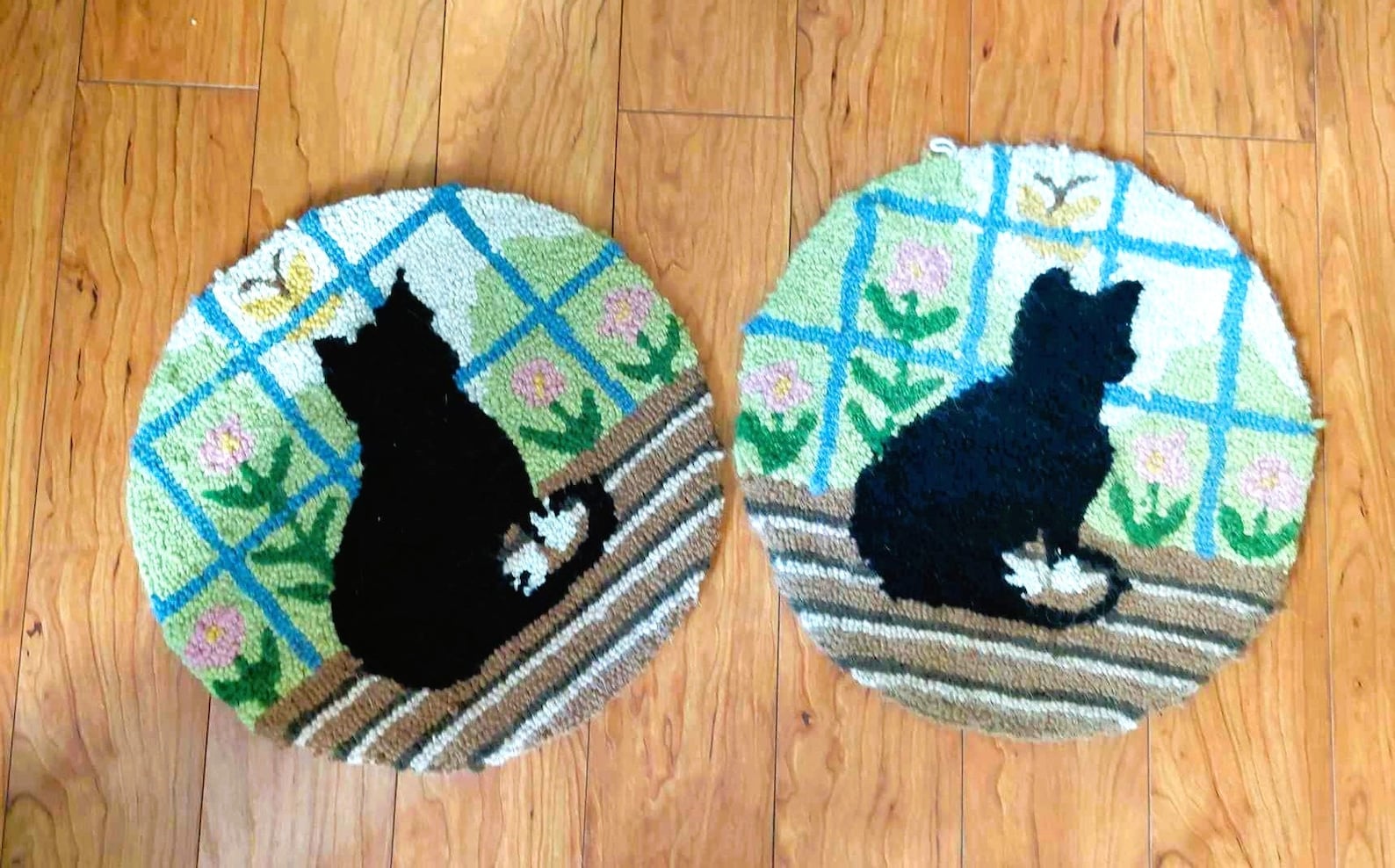 TWO Hand Crewel Black Cat Chair Pads - Etsy