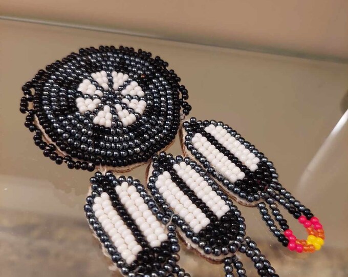 Hand Beaded First Nations Shield Feather Brooch Pin - Etsy