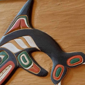 Vintage First Nations Mark Mickey PAIR of Killer Whale Cedar Carvings ...