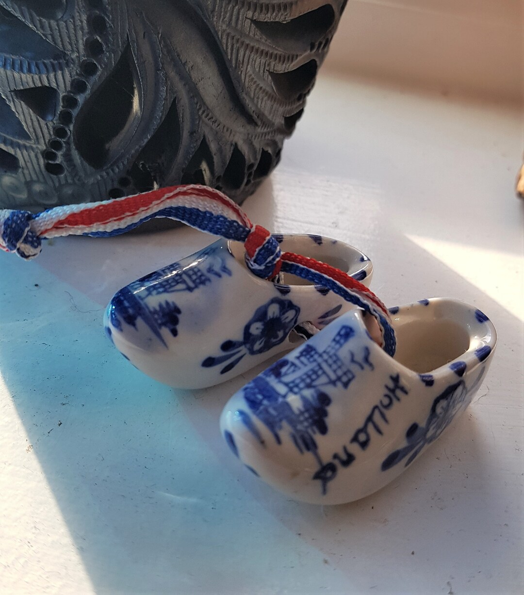 Vintage Holland Delft Shoes, Porcelain Clogs Dutch 1950 Windmill ...