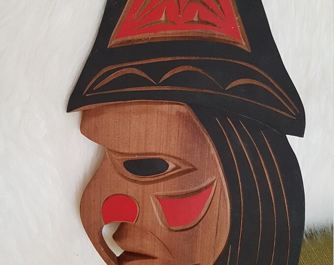 First Nations Man Native Cedar Wood Carving, Signed Stephen Charlie ...