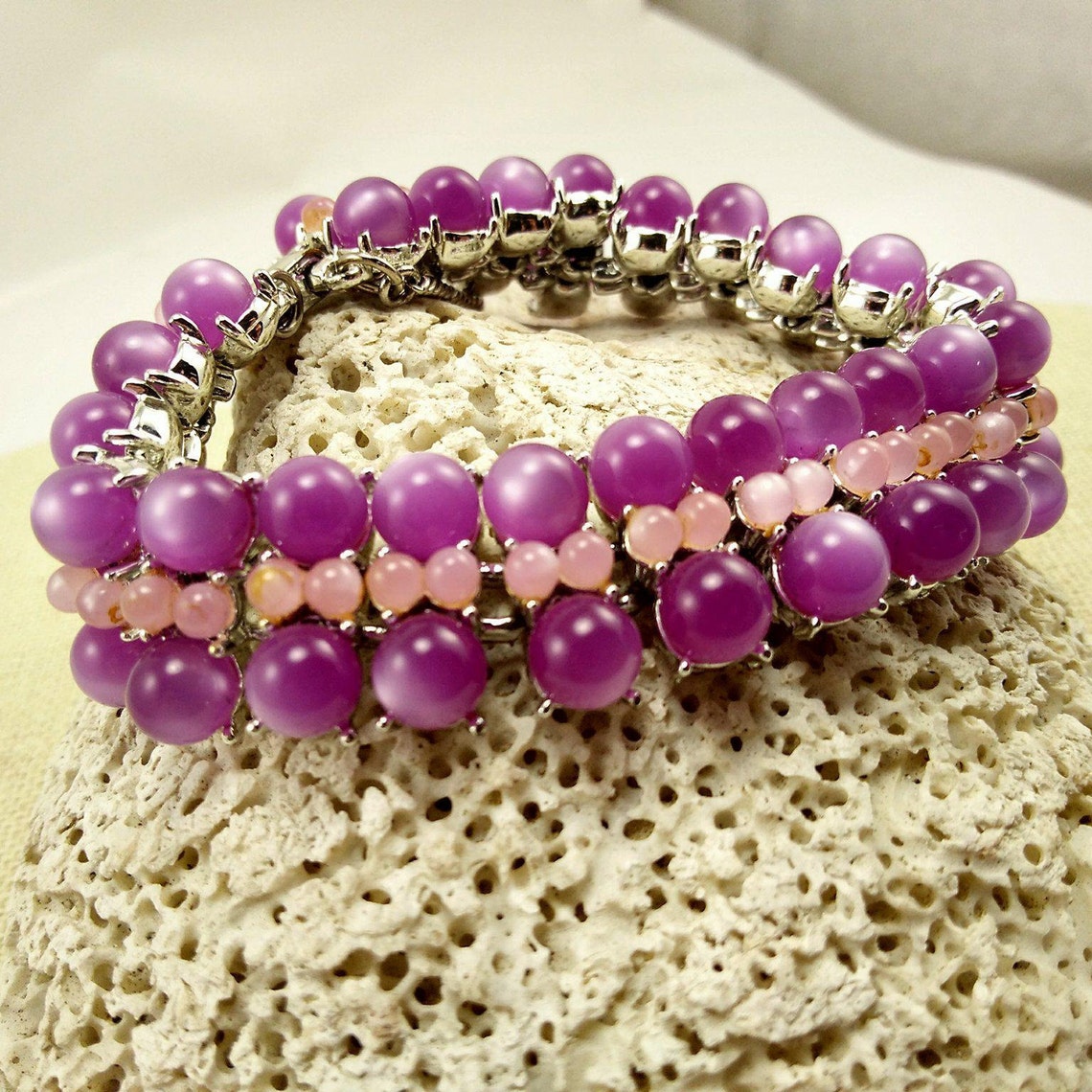 Vintage Purple Pink Moon Glow Link Bracelet - Etsy