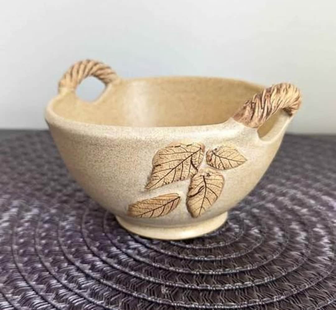 Leaf Design Small Pottery Handled Dish, Artisan Signed, Tanglewood ...